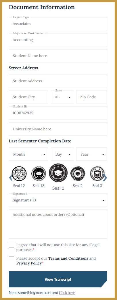College Transcript Maker | Validgrad